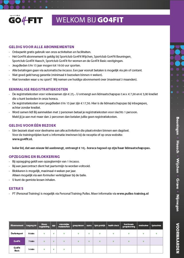 Sportclub Go4Fit Tarieven